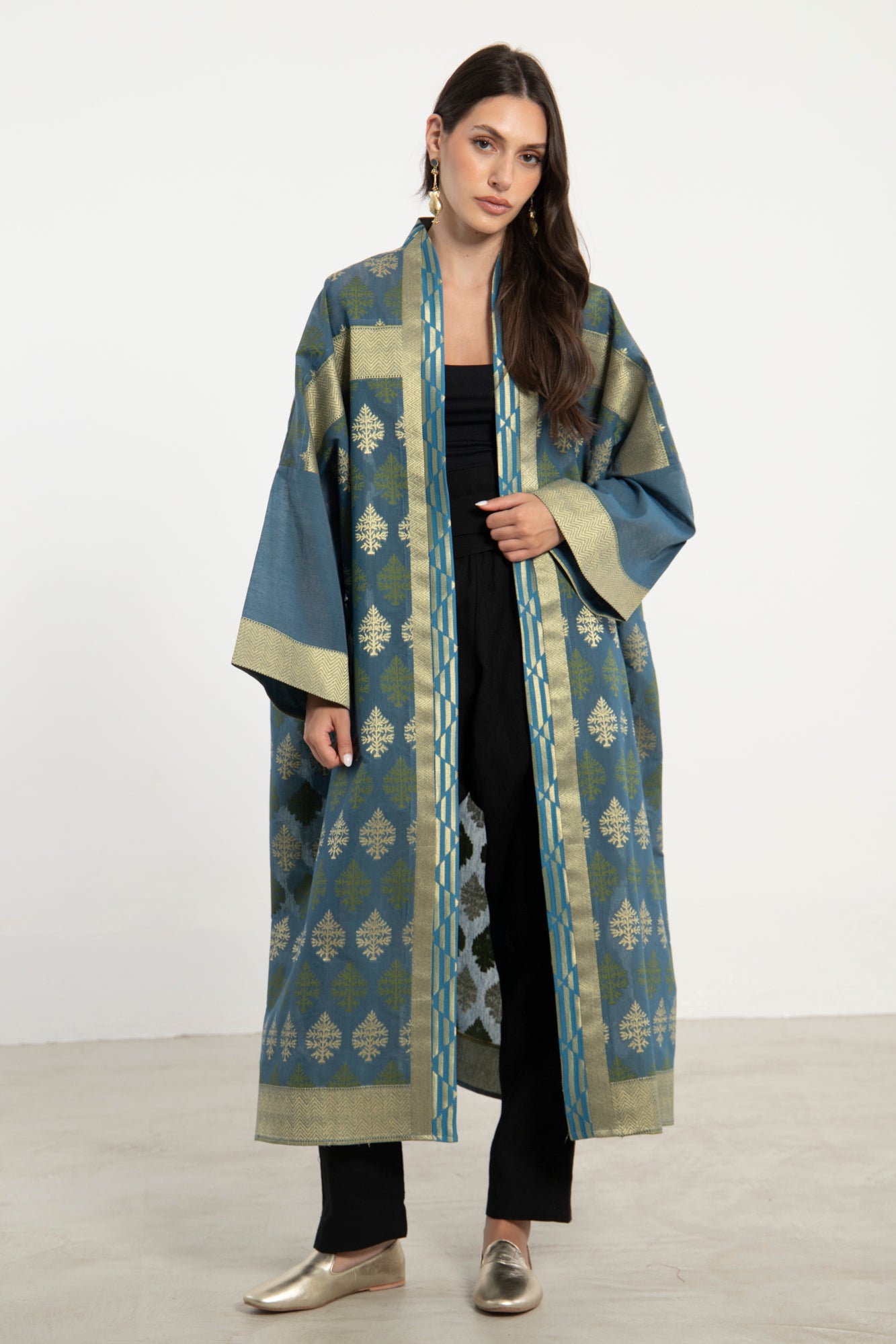 Khalida Silk Blue and Green Abaya – Orient 499